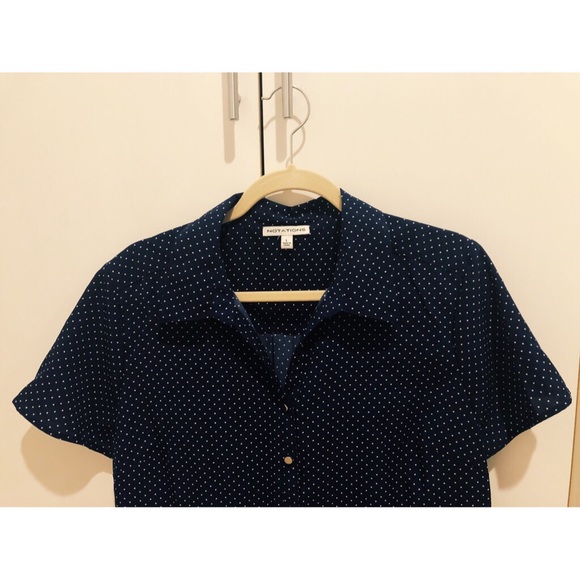 Notations | Tops | New Navy White Dotted Button Down | Poshmark